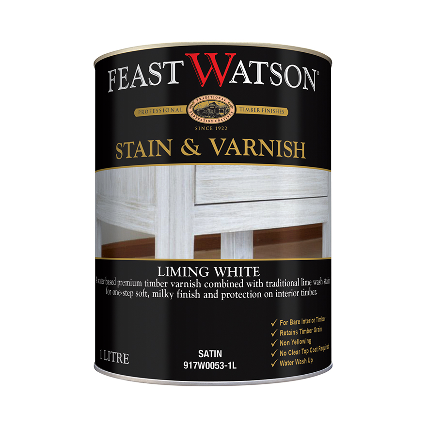 Feast Watson Stain & Varnish Satin Liming White 1L - Inspirations Paint