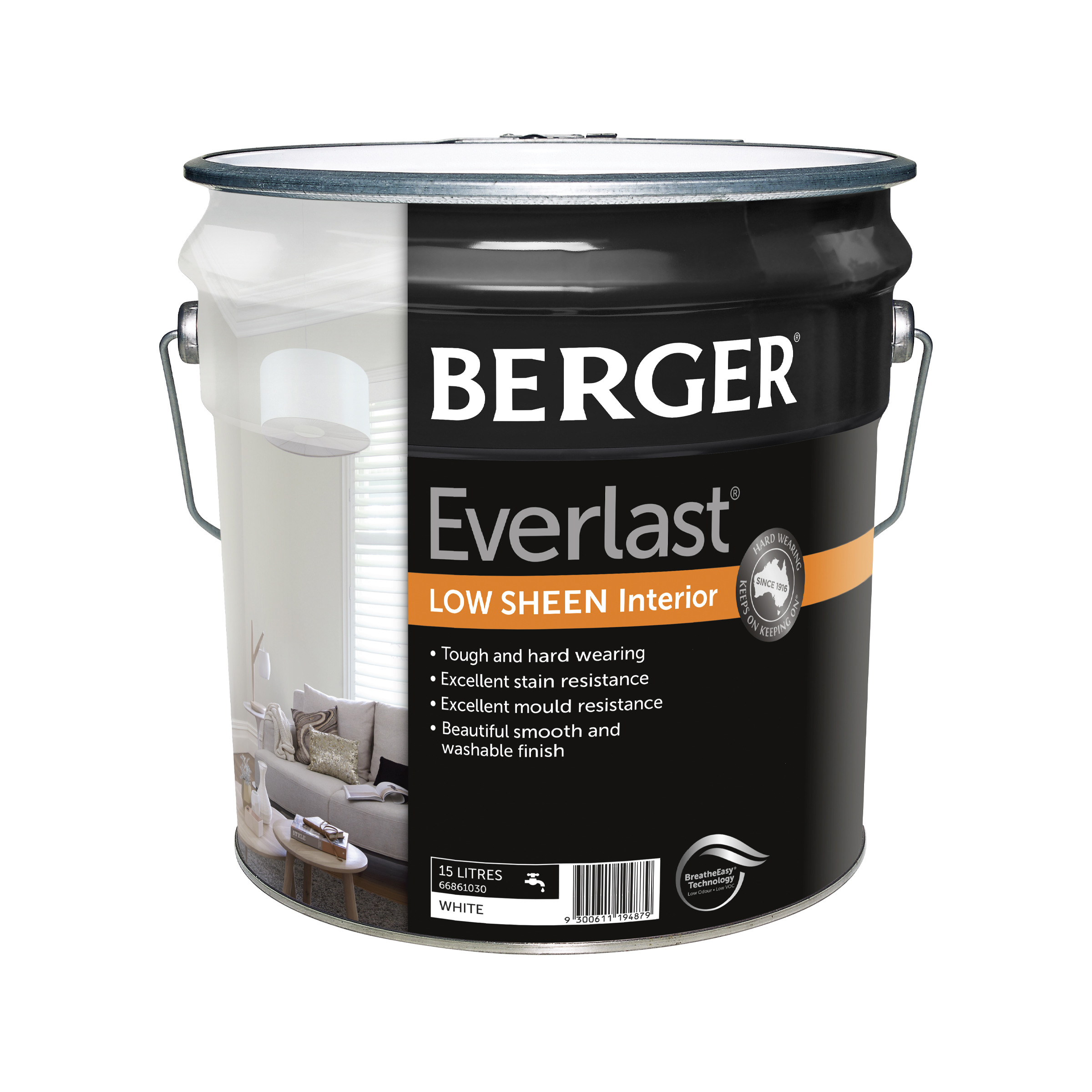 Berger Everlast Low Sheen White 15L - Inspirations Paint