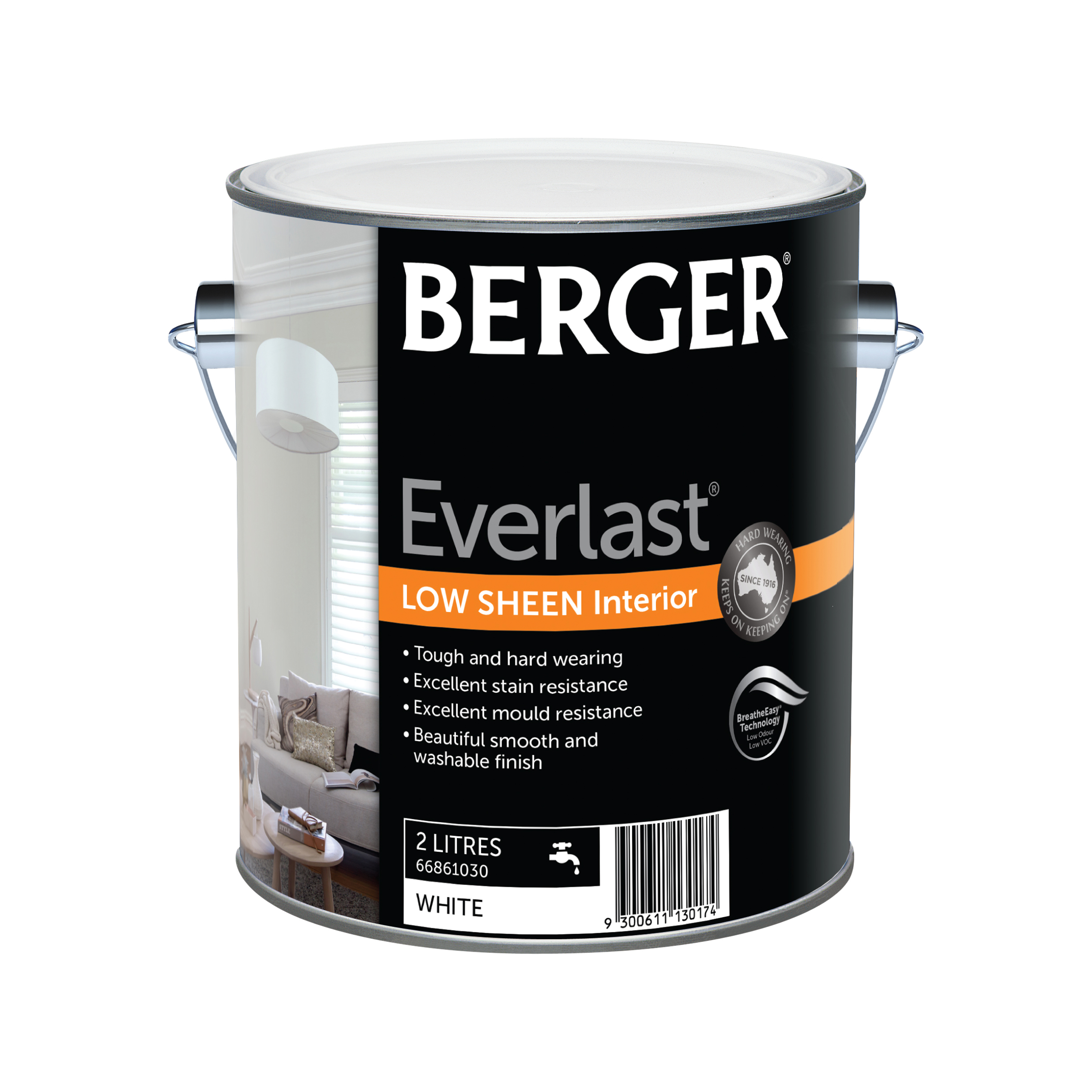 Berger Everlast Low Sheen White 2L - Inspirations Paint