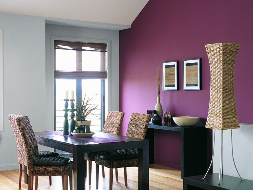 Deep pink feature wall in a dining room - Inspirations Paint