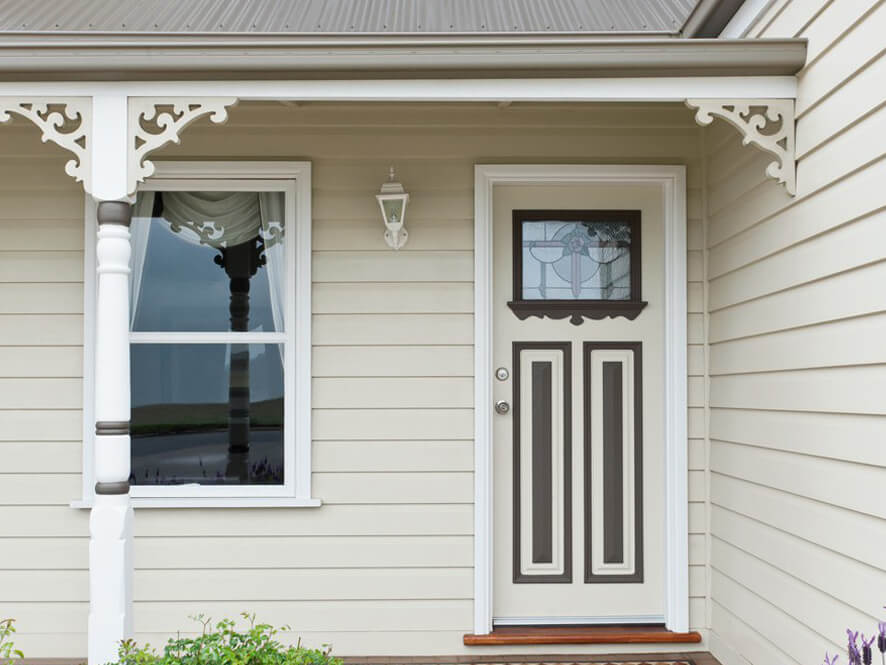 Cream weatherboard front door and porch - Inspirations Paint